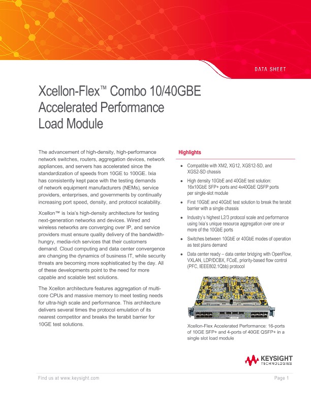 Xcellon-Flex™ Combo 10/40GBE Accelerated Performance Load Module PDF Asset Page | Keysight